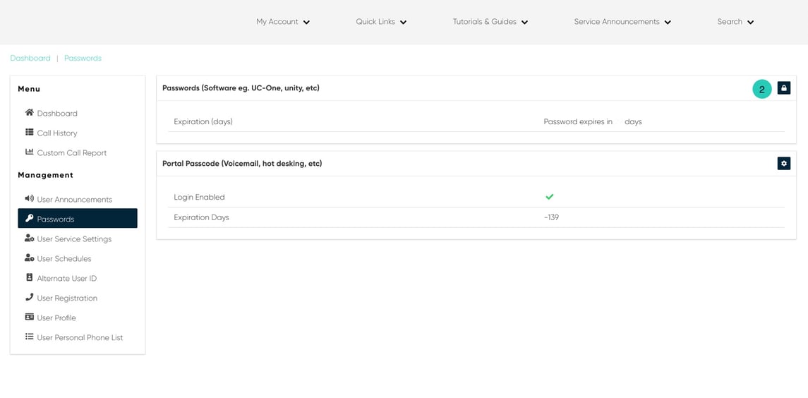 Business Voice Portal - Passwords